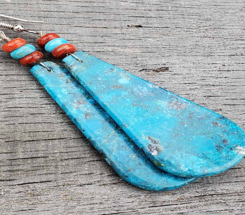 Native American Turquoise slab earrings,American Indian Silver earrings ...