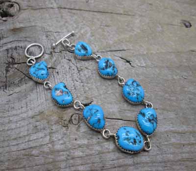 Silver and turquoise link bracelet,Native American bracelets at ...