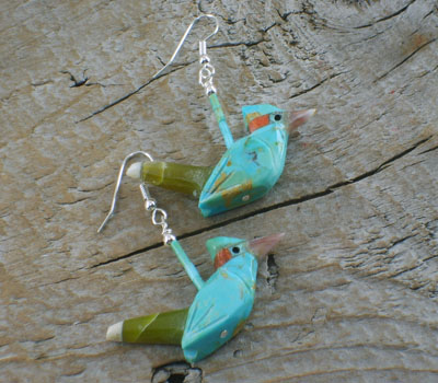 southwest style turquoise roadrunner earrings, animal earrings,cardinal ...