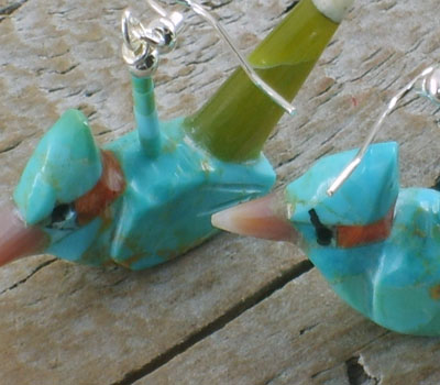 southwest style turquoise roadrunner earrings, animal earrings,cardinal ...
