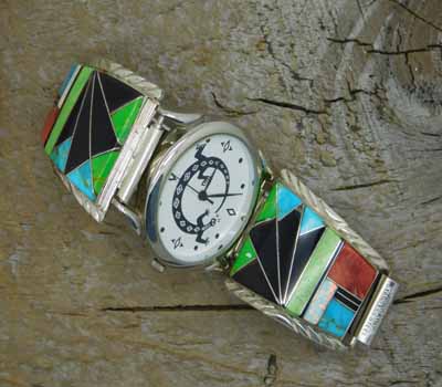 Native American Sterling Silver inlay watch offered at The Turquoise Mine.